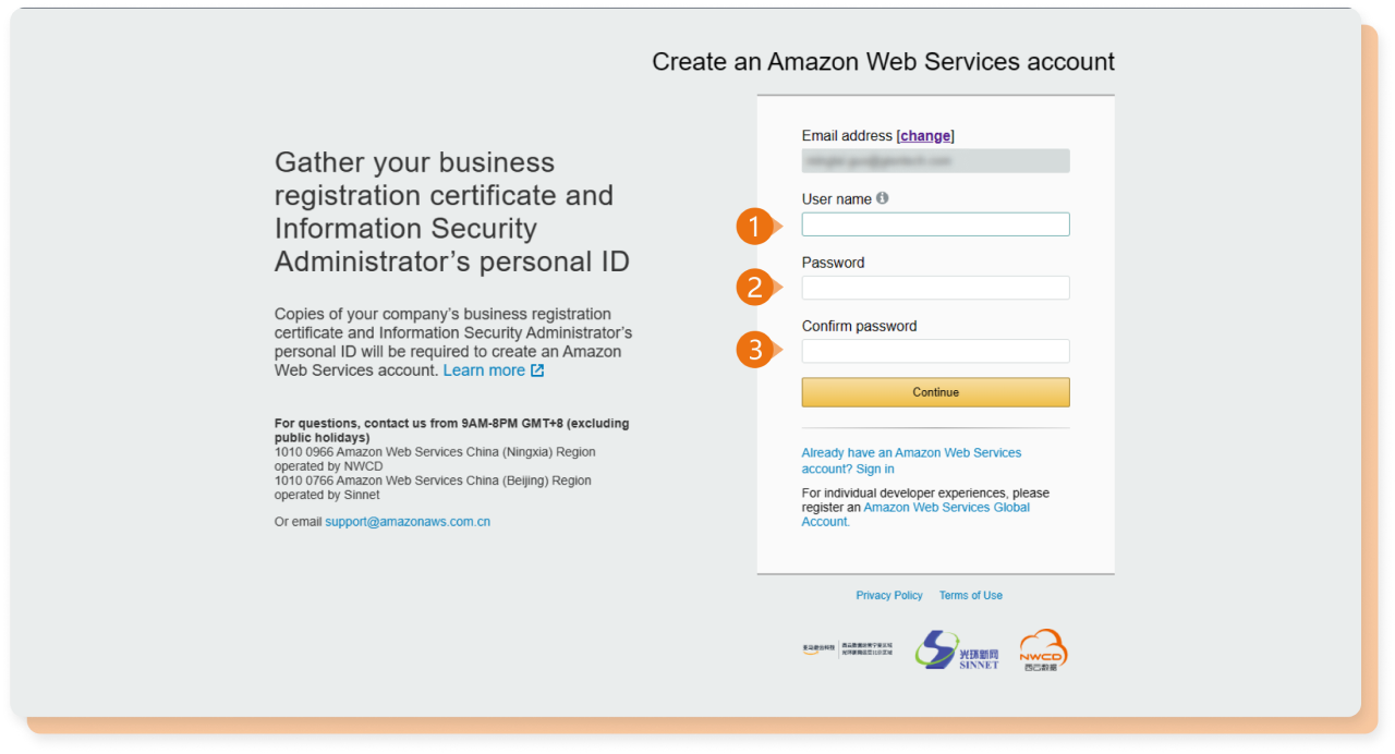 Amazon Web Services China Account Registration Instruction
